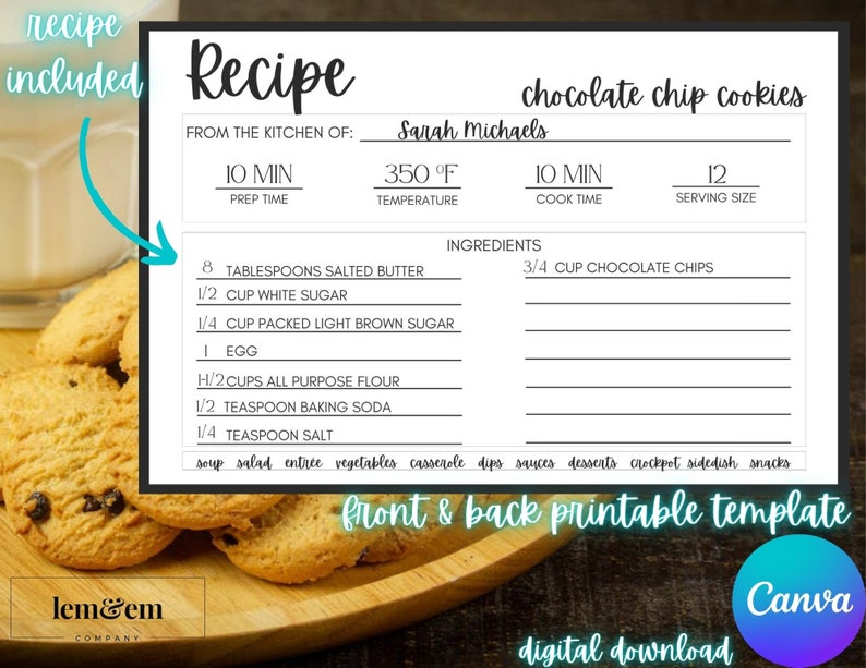 DIGITAL DOWNLOAD Recipe Cards - Create Your Own Recipe Cards ...