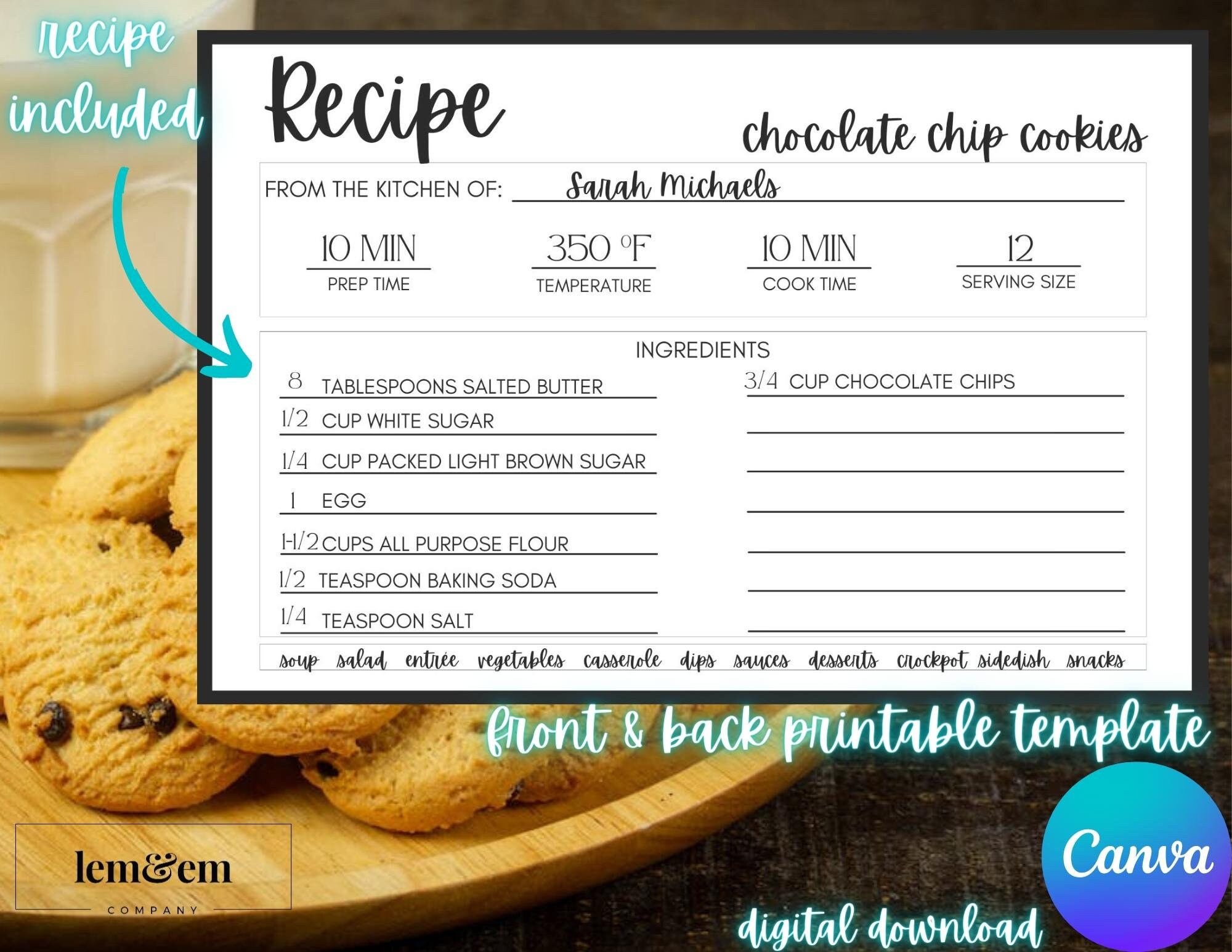DIGITAL DOWNLOAD Recipe Cards - Create Your Own Recipe Cards ...
