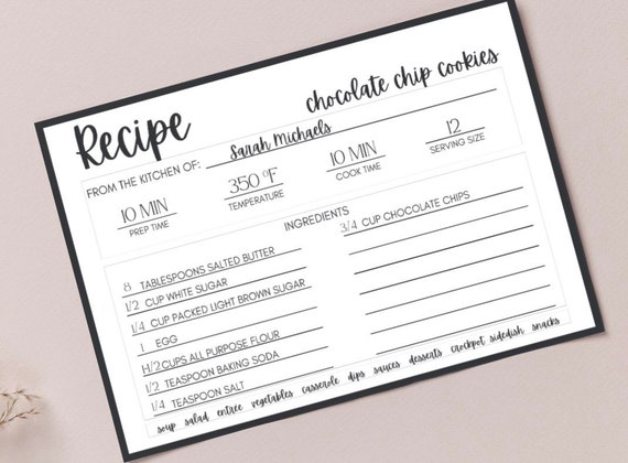 DIGITAL DOWNLOAD Recipe Cards Create Your Own Recipe Cards - Etsy