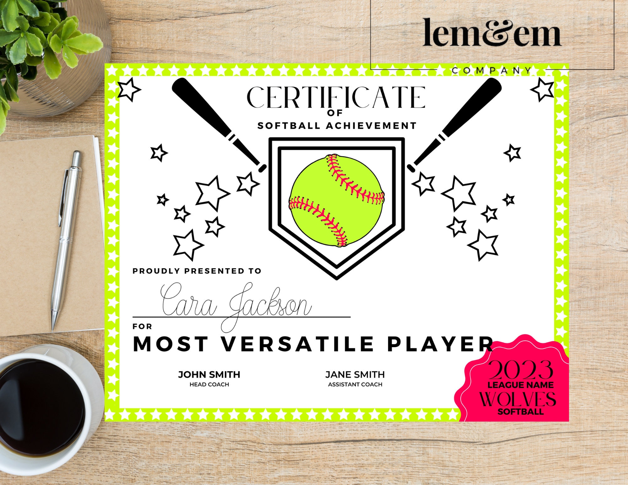 SOFTBALL CERTIFICATE Softball Awards Girls Softball Softball Print ...