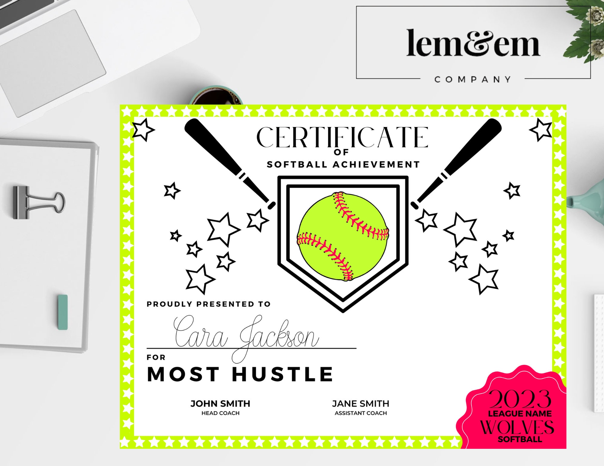 SOFTBALL CERTIFICATE Softball Awards Girls Softball Softball Print ...