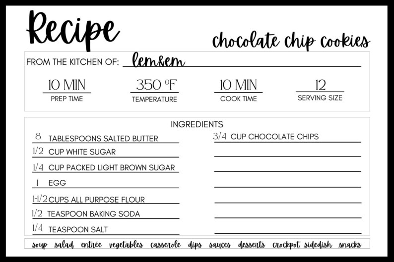 DIGITAL DOWNLOAD Recipe Cards - Create Your Own Recipe Cards ...