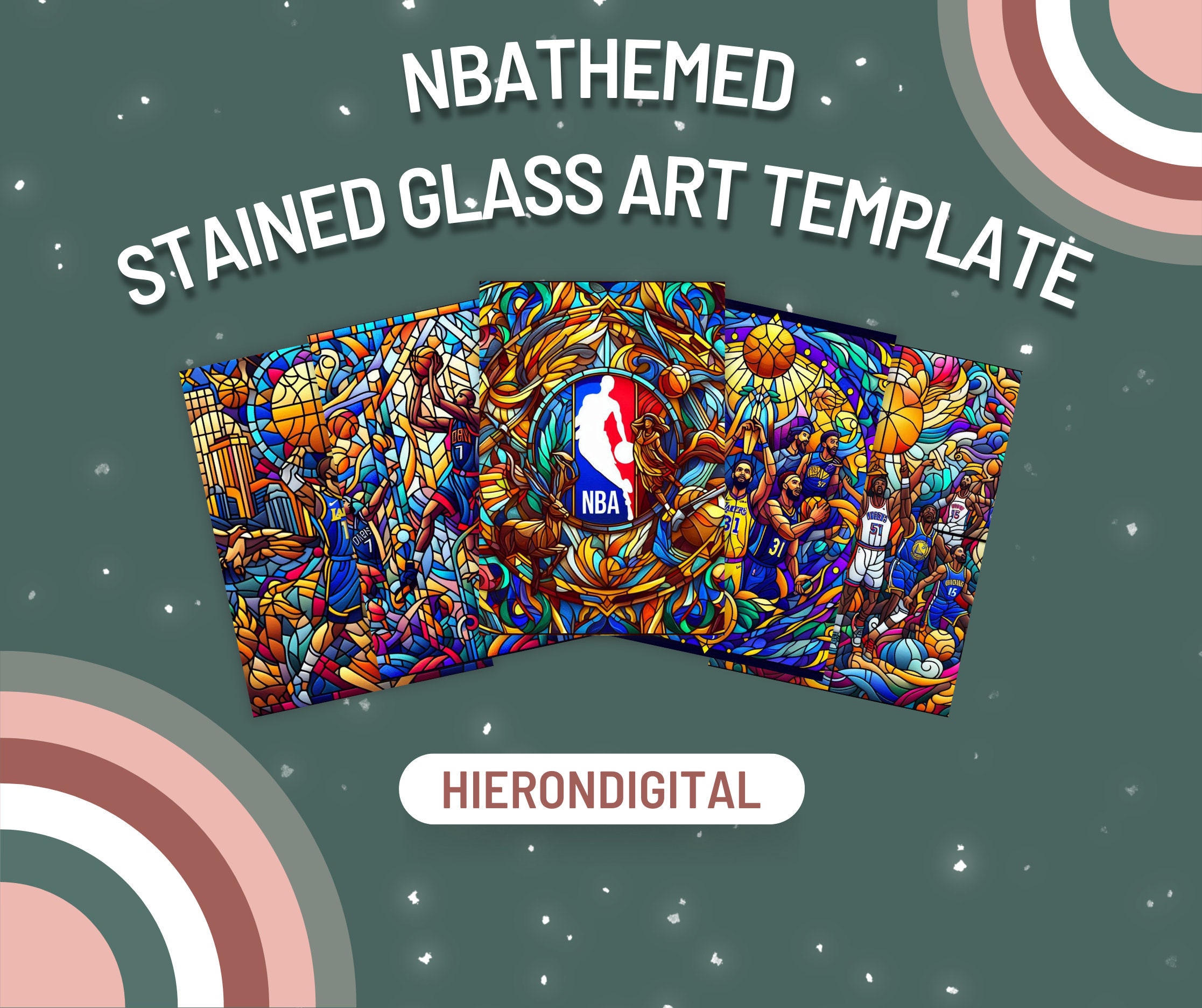 Stained Glass Digital Paper NBA Themed Bundle, Printable Textures ...