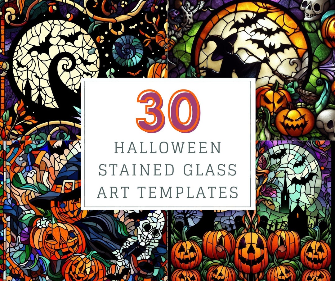 Stained Glass Digital Paper Halloween Themed Bundle, Printable Textures ...