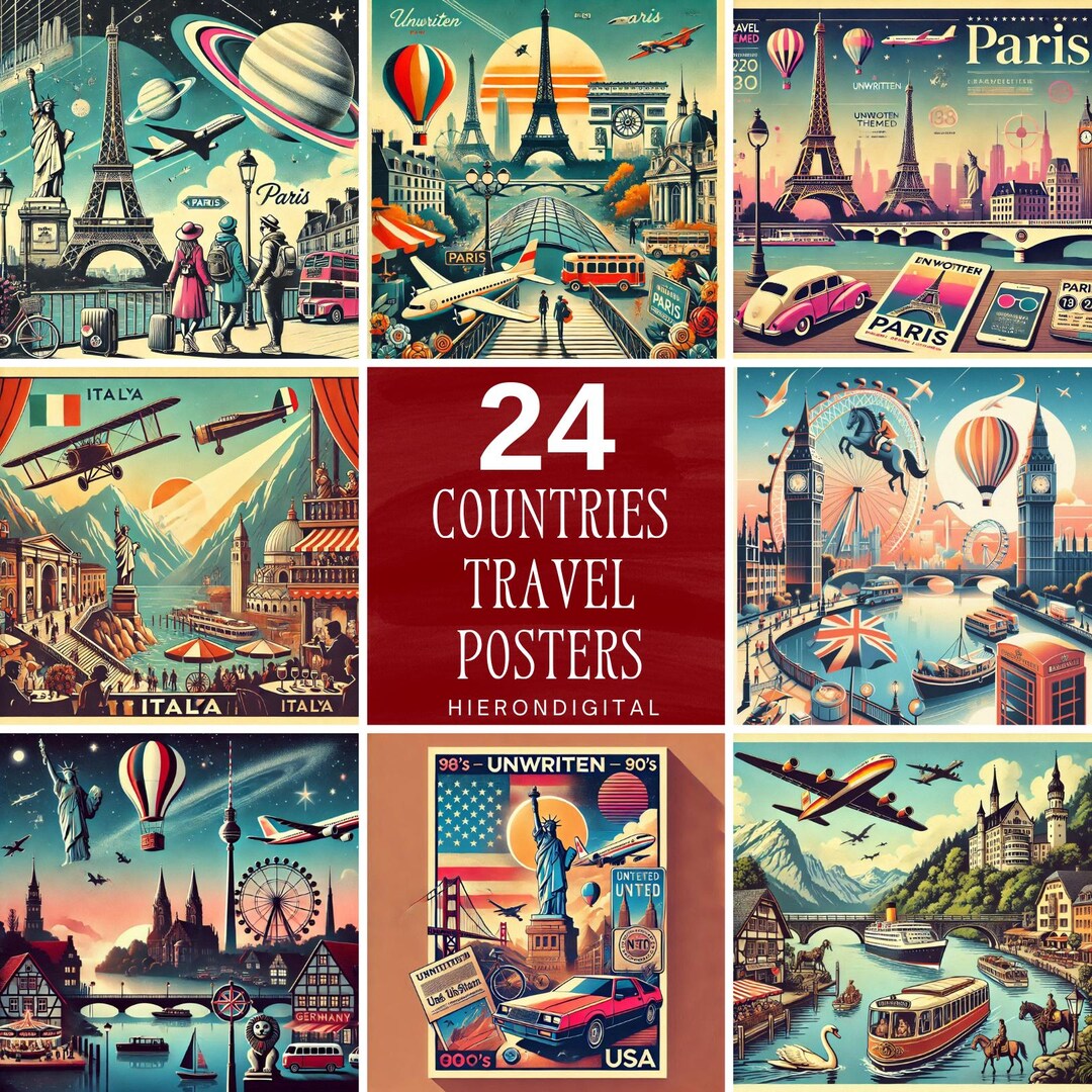 Countries Travel Posters 24 Pieces. Retro Travel Posters About ...