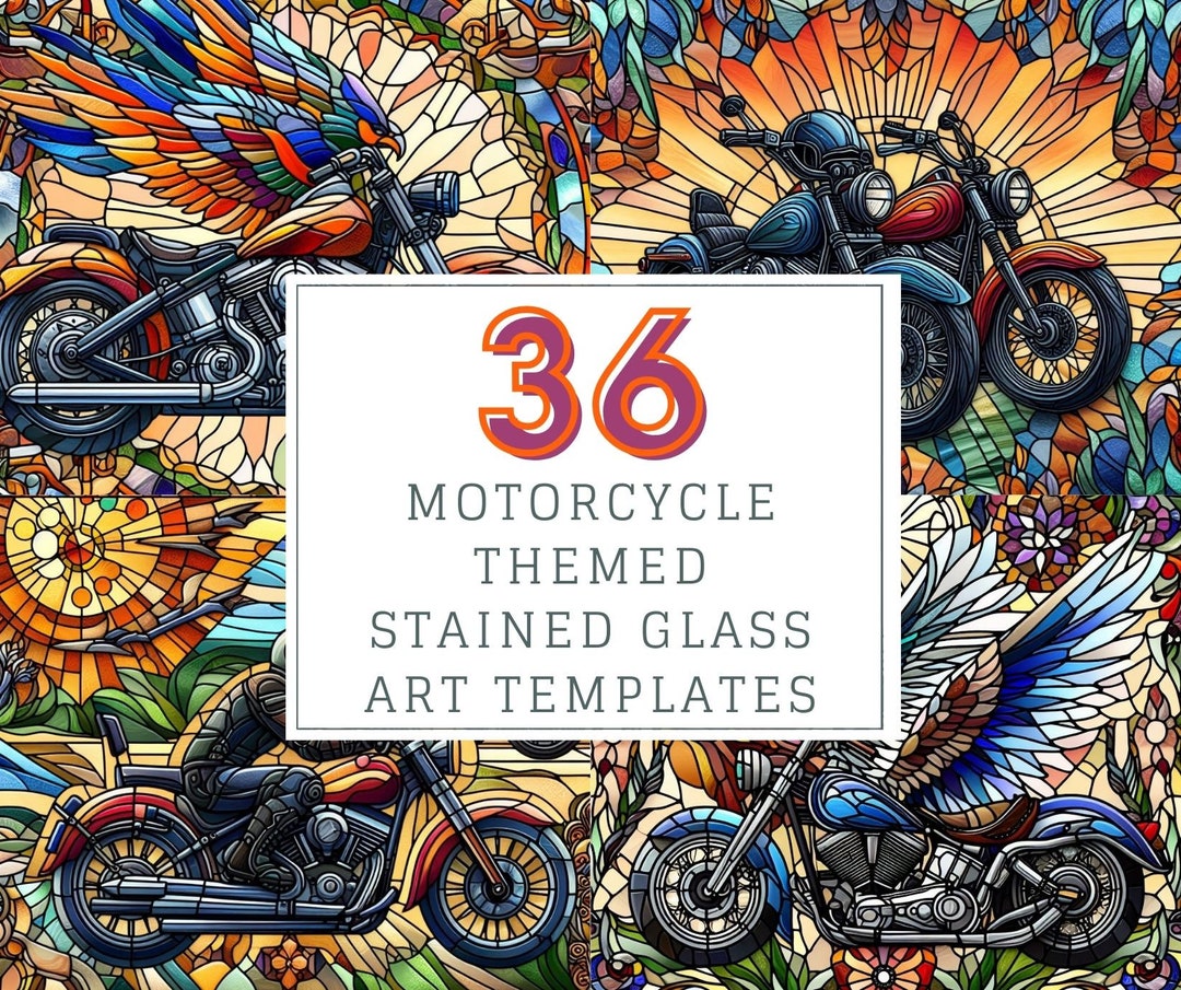 Stained Glass Digital Paper Motorcycle Themed Bundle, Printable ...
