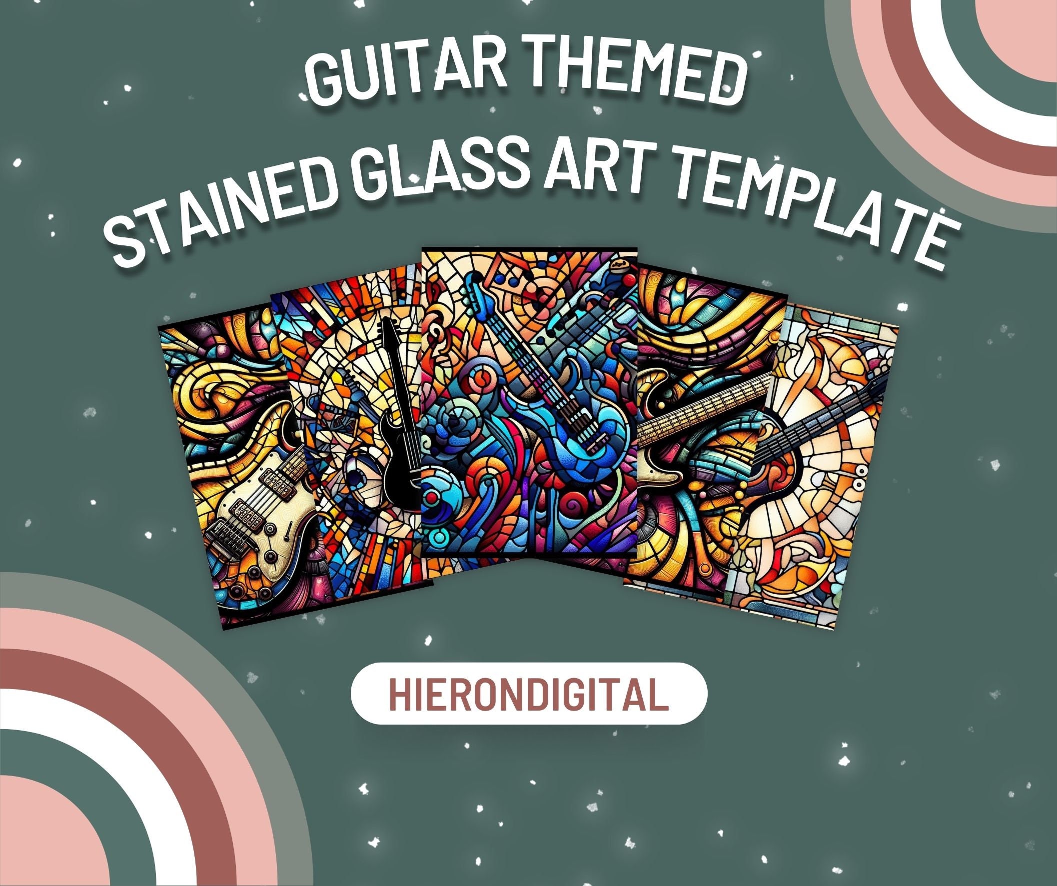 Stained Glass Digital Paper Guitar Themed Bundle, Printable Textures ...
