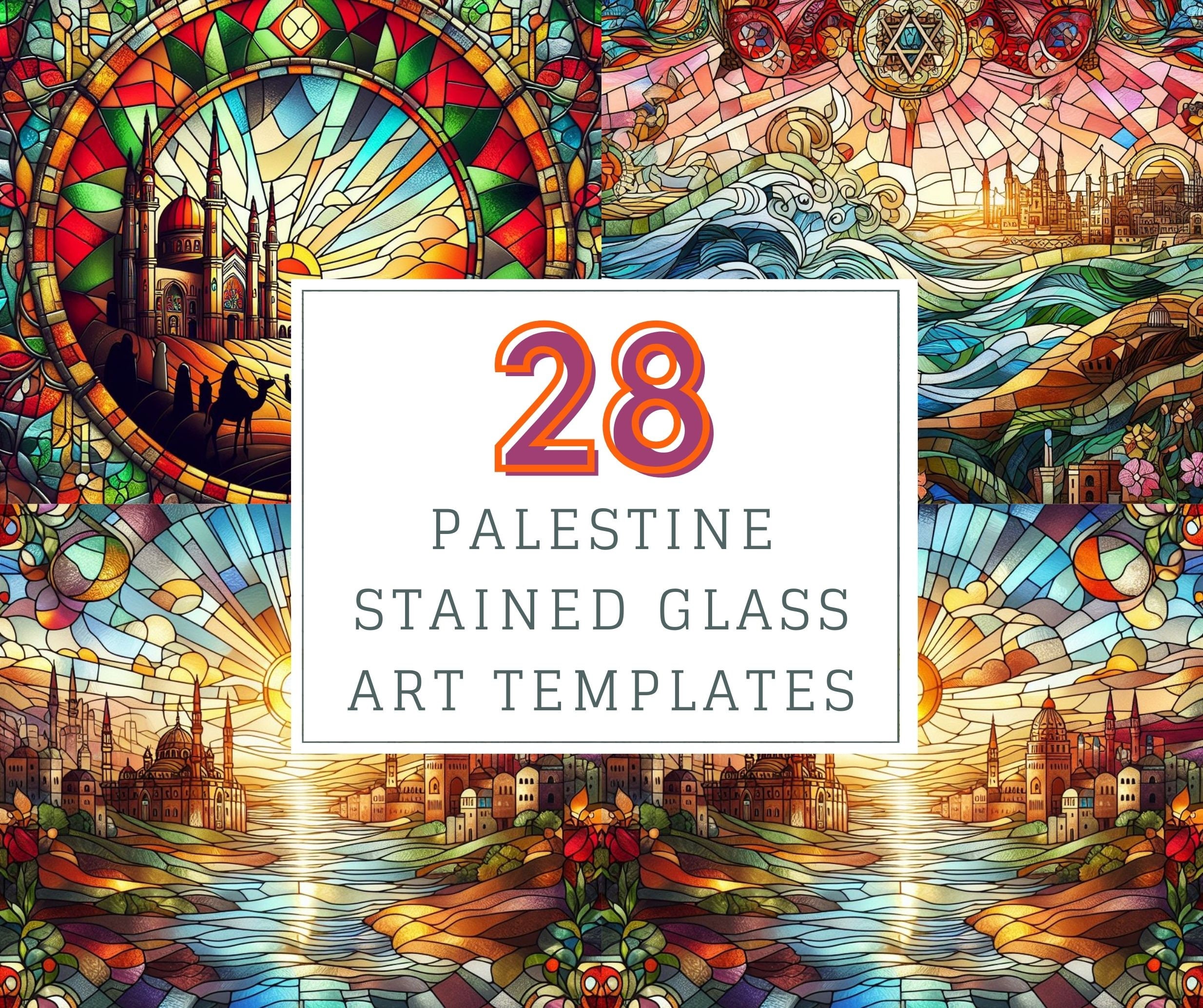 Stained Glass Digital Paper Palestine Themed Bundle, Printable Textures ...