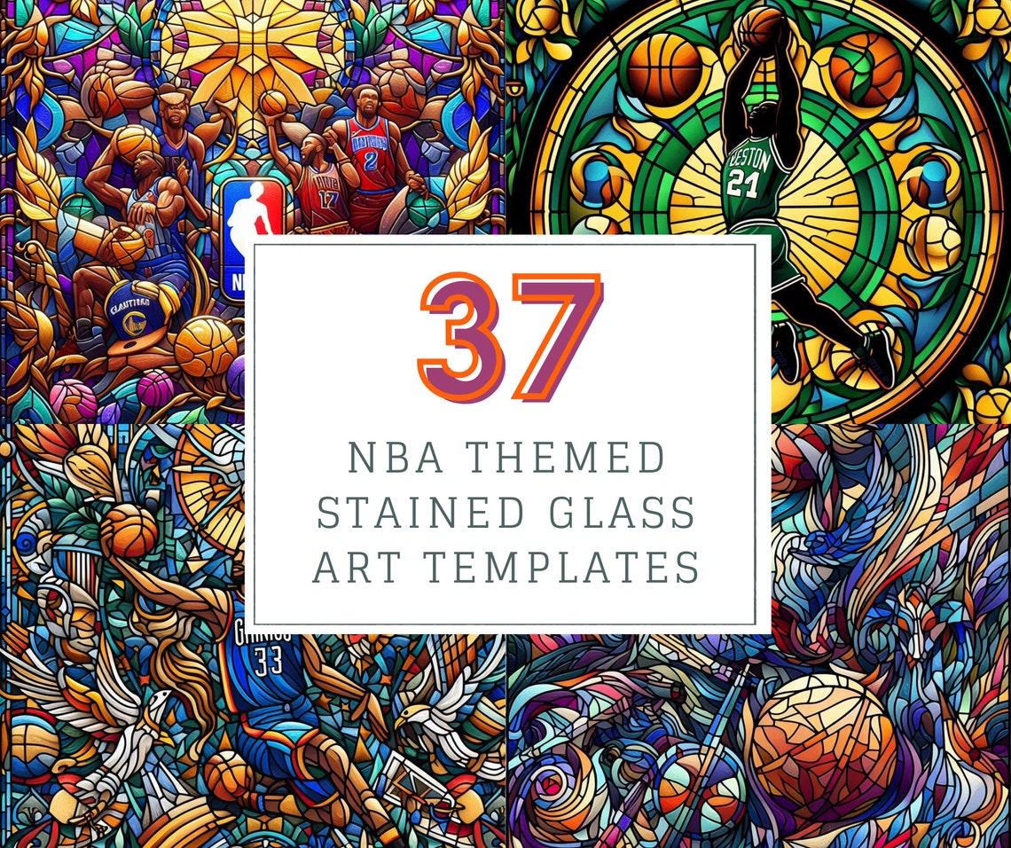 Stained Glass Digital Paper NBA Themed Bundle, Printable Textures ...