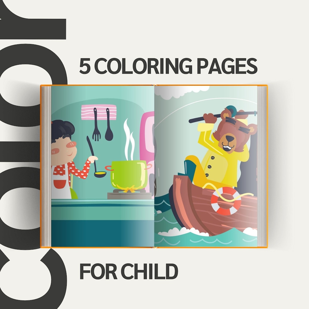 Coloring Book, 5 Coloring Pages for Kids, Coloring Pages - Etsy