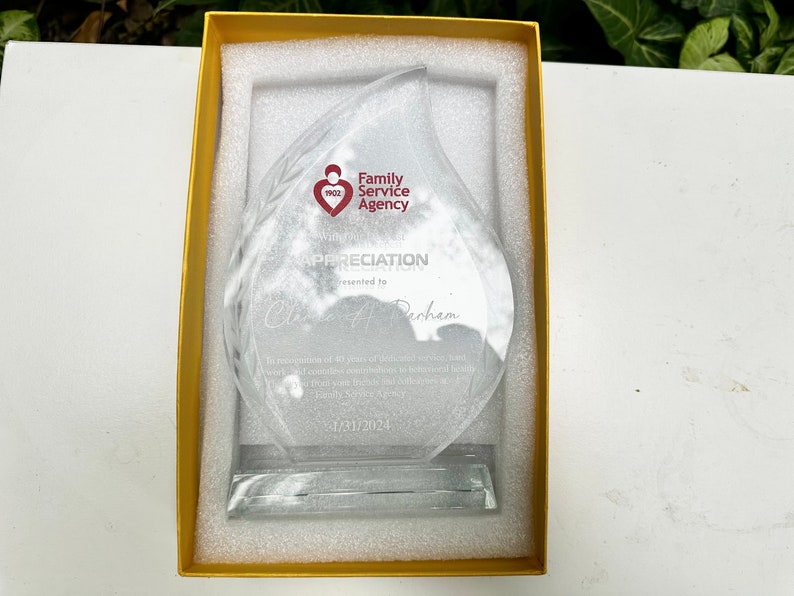 Custom Flame Crystal Award Trophy, Retirement Award Plaque, Engraved ...