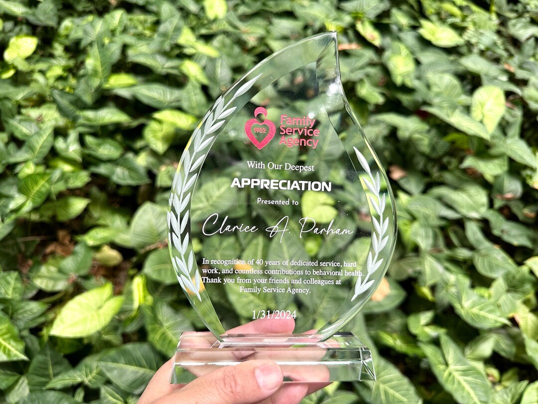 Custom Flame Crystal Award Trophy, Retirement Award Plaque, Engraved ...