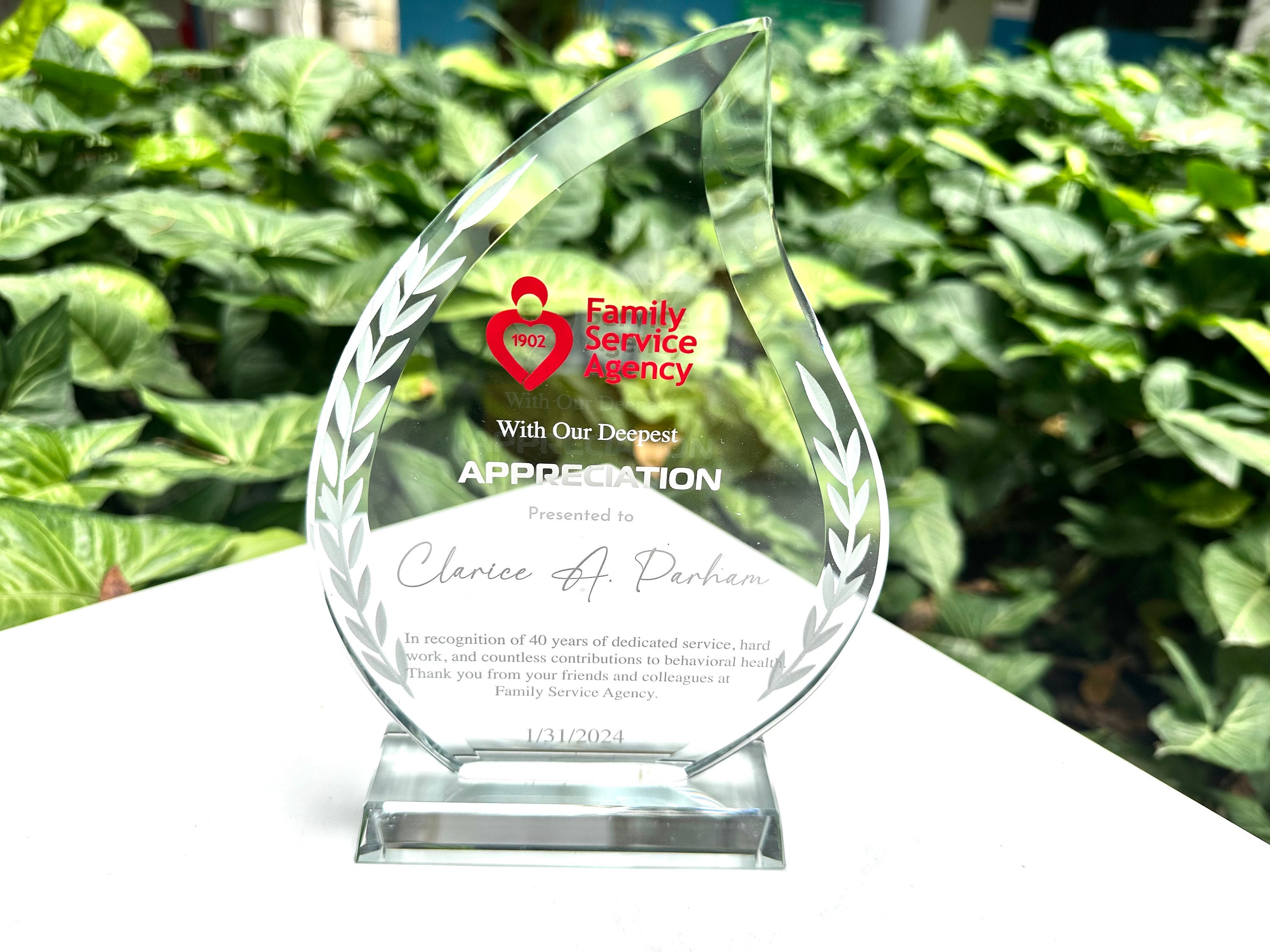 Custom Flame Crystal Award Trophy, Retirement Award Plaque, Engraved ...