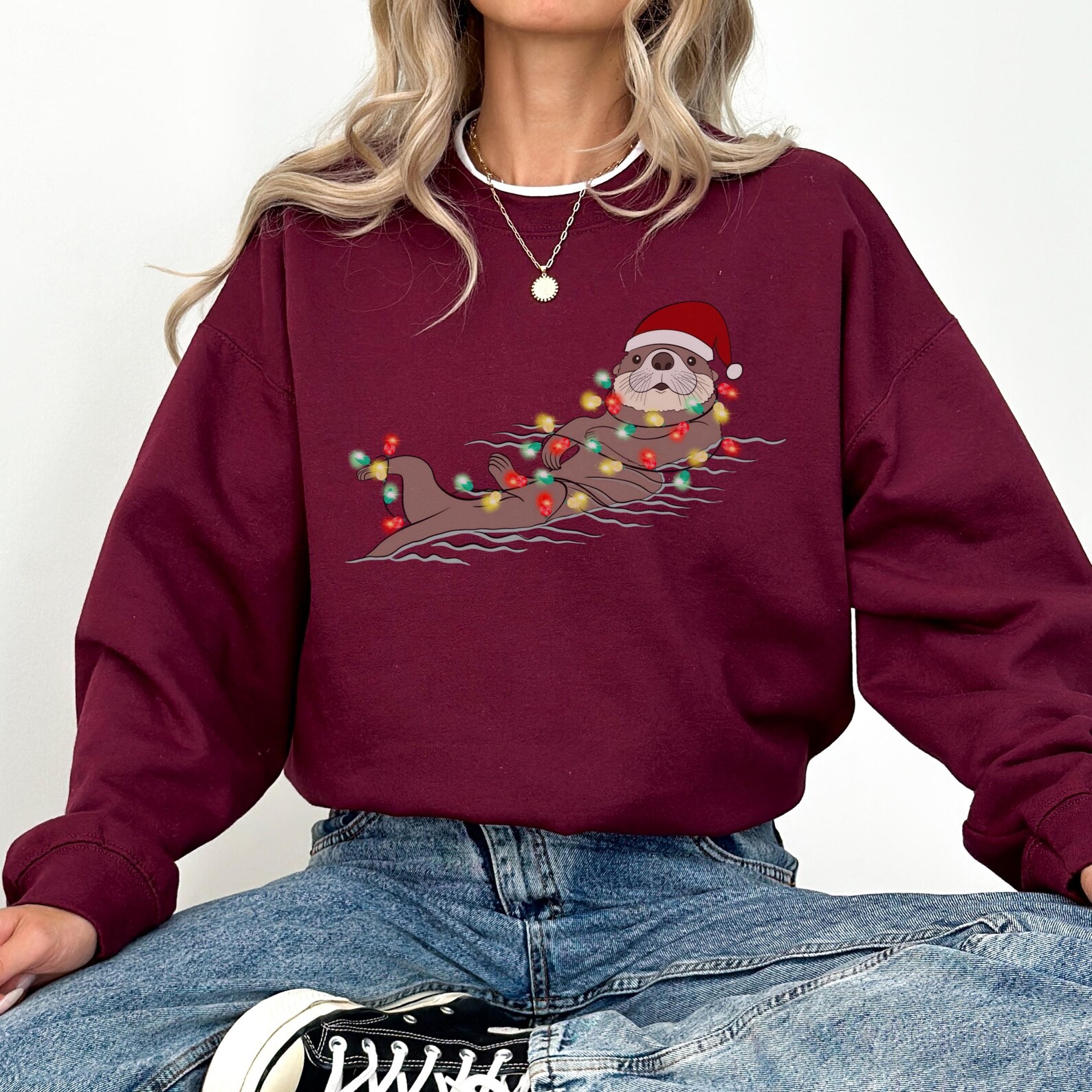Cute Otter Christmas Sweater, Christmas Sweater Otter, Kawaii Otter ...