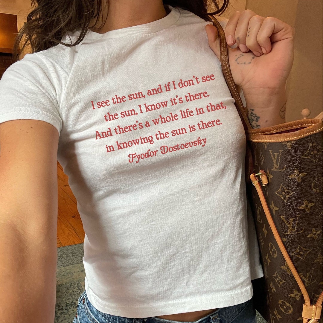 Flirty Fyodor Dostoevsky Quote Baby Tee,2000s Cropped T-shirt Y2K Style ...
