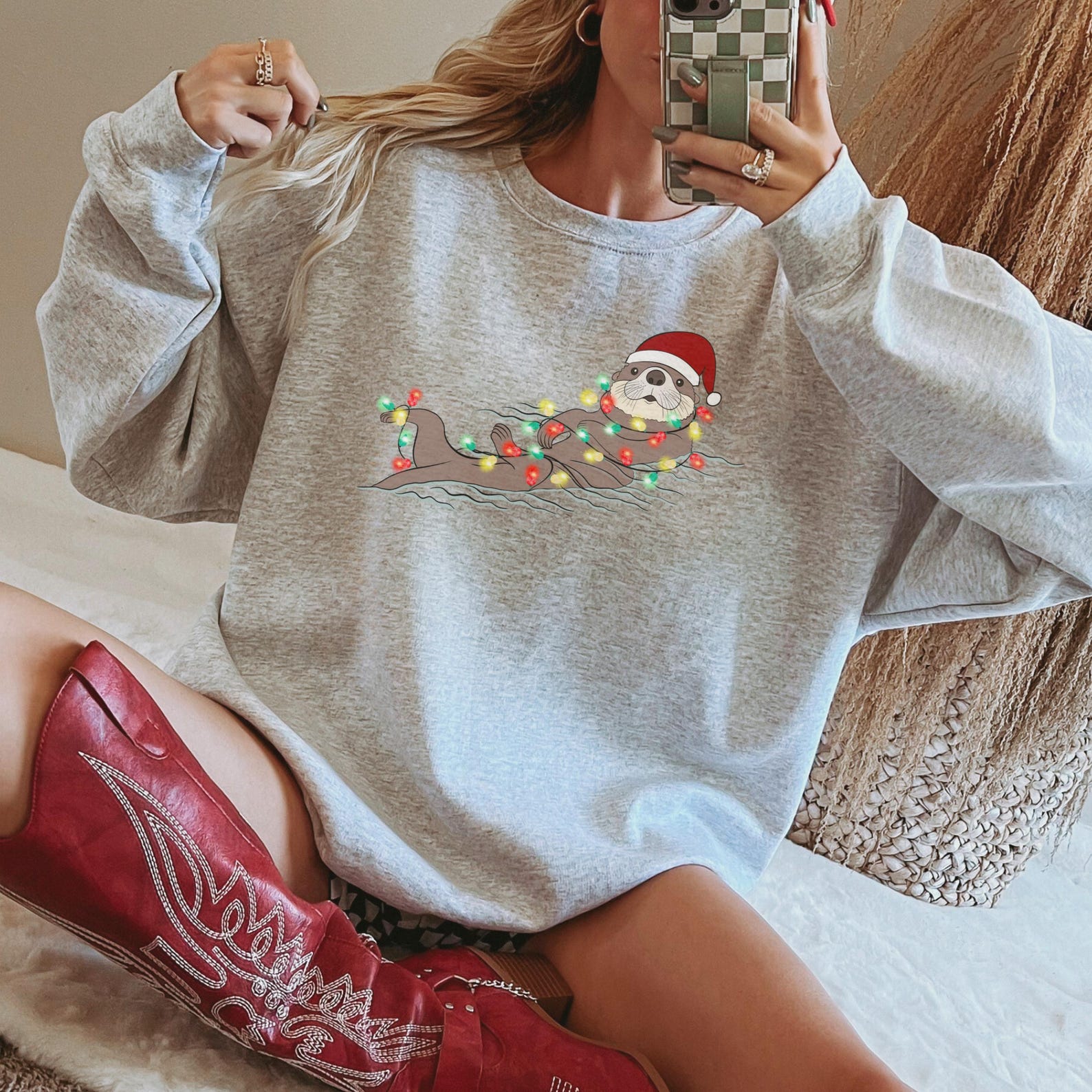 Cute Otter Christmas Sweater, Christmas Sweater Otter, Kawaii Otter ...