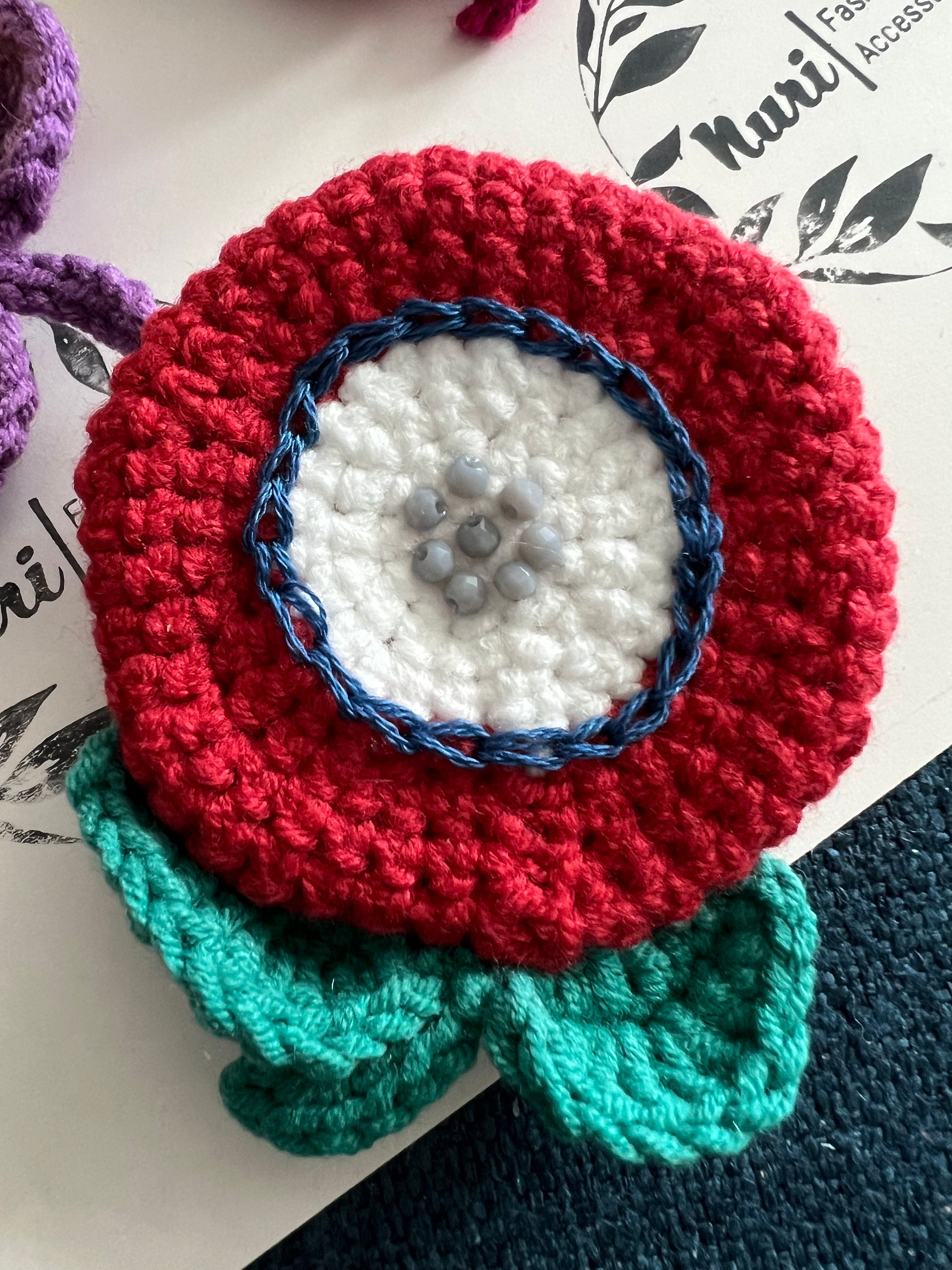 Flower Brooch Crochet Brooch Pin Crochet Jewelry Gift for Her Kids ...