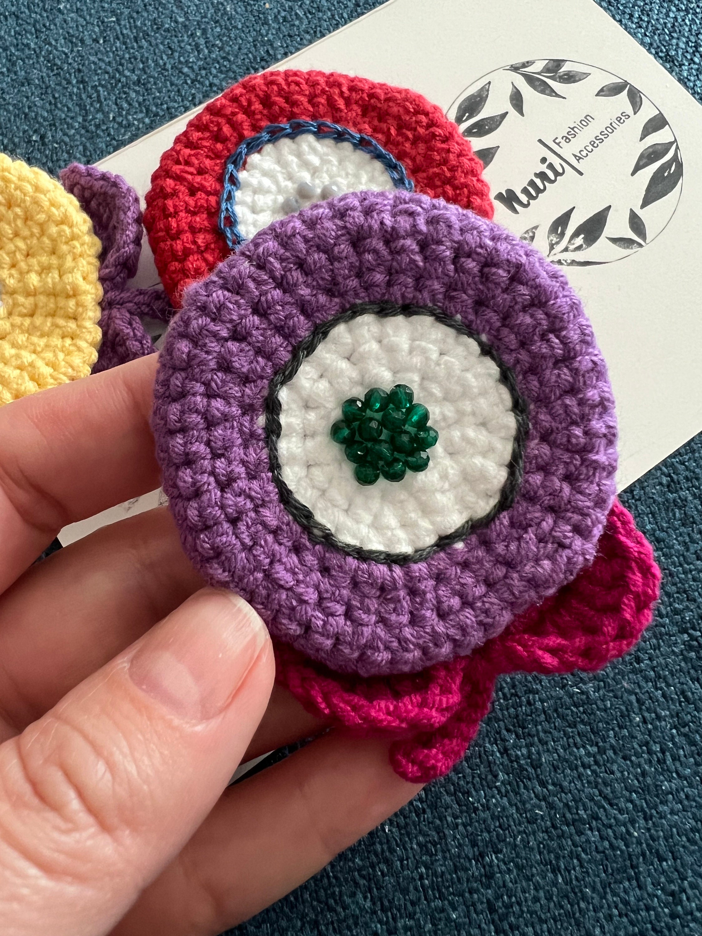 Flower Brooch Crochet Brooch Pin Crochet Jewelry Gift for Her Kids ...