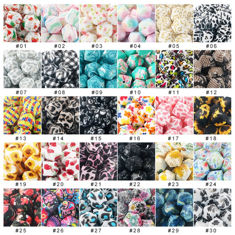 14mm Printed Hexagon Silicone Beads,diy Pens,keychains, Necklace ...