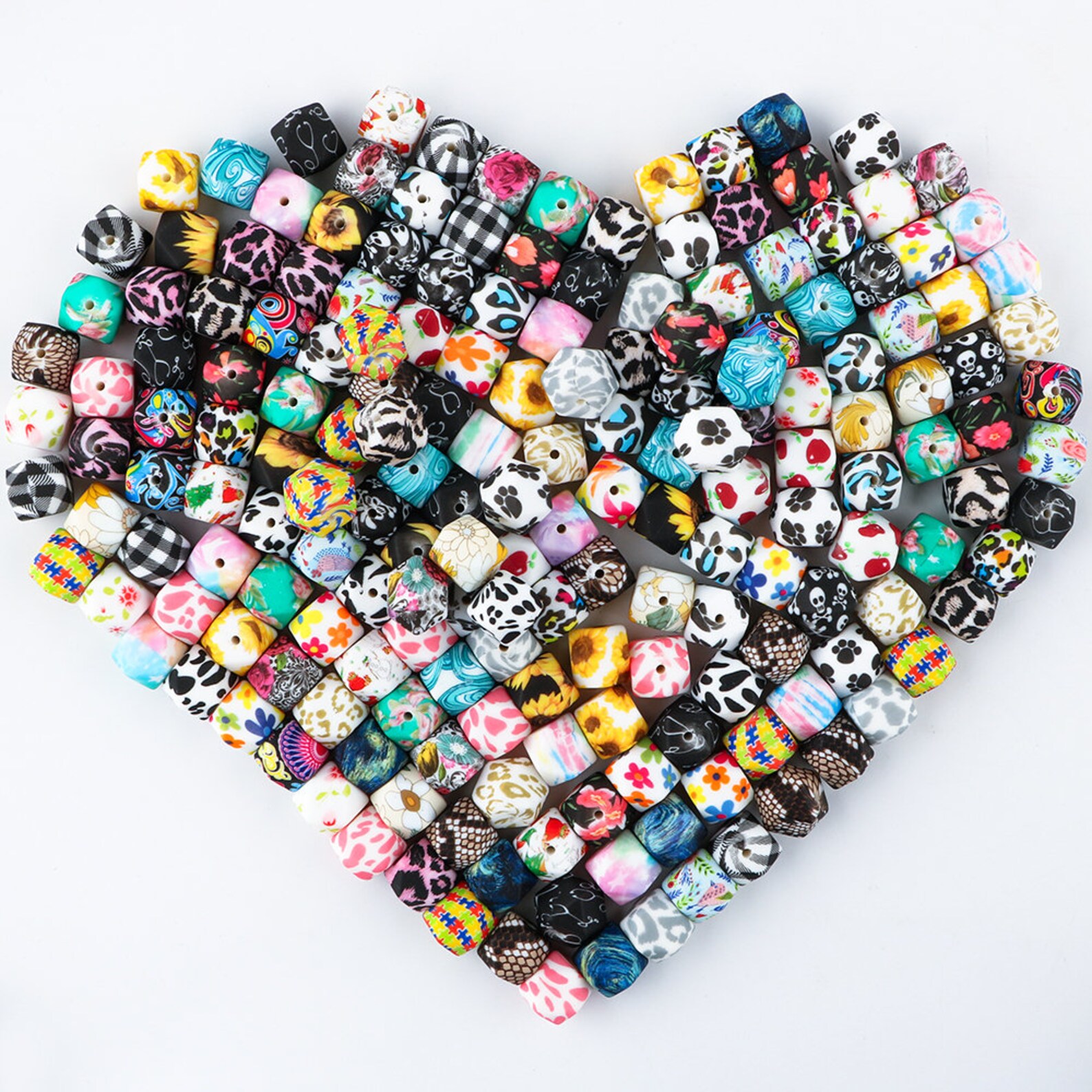 14mm Printed Hexagon Silicone Beads,diy Pens,keychains, Necklace ...