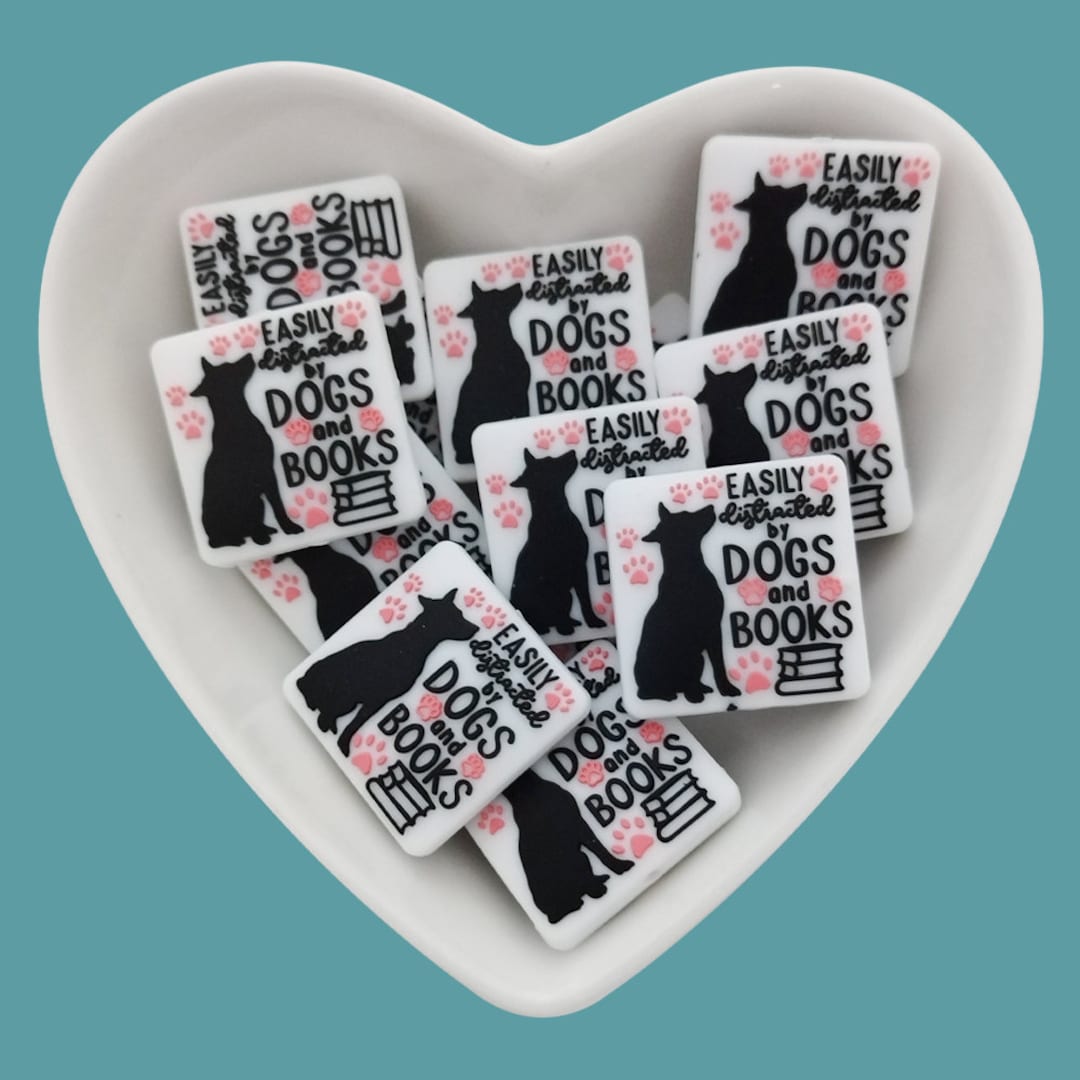 Easily Distracted by Dogs and Books Silicone Focal Bead,diy Craft ...