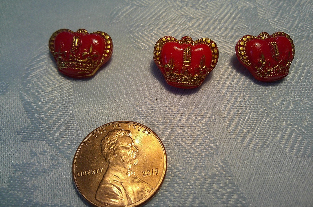 Antique Red Glass (3) Crown/monarch Buttons Shank - Etsy