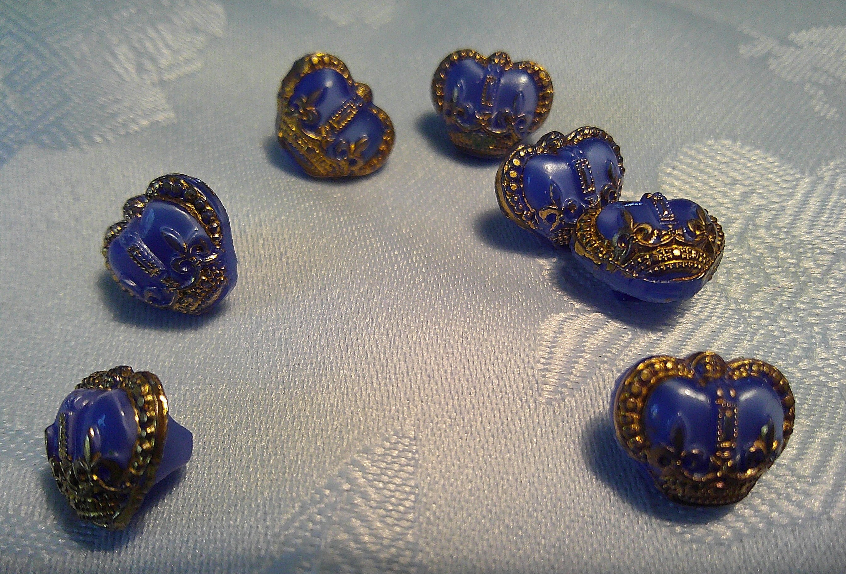 Antique 7 Blue Glass Crown/monarch Buttons Shank Small - Etsy