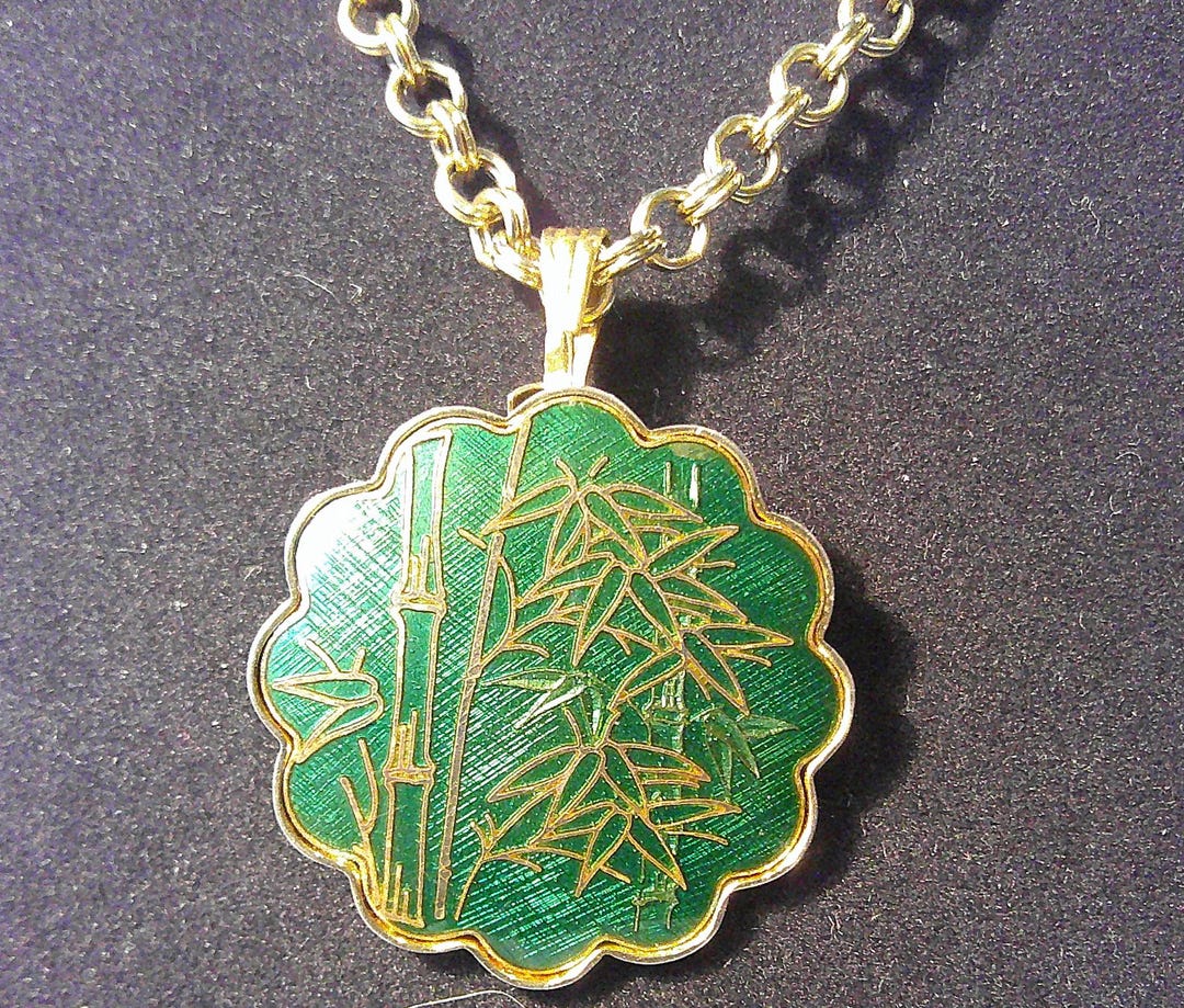 Vintage Cloisonne Inaba Japan Green and Gold Necklace/pin on a Monet ...