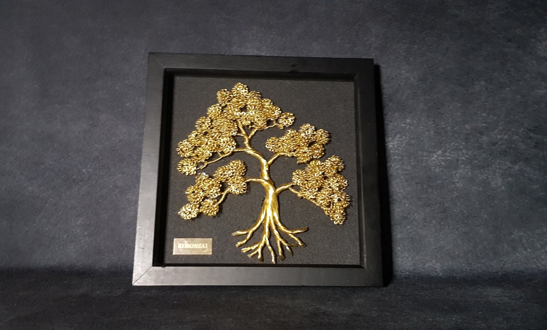 Gold Wire Bonsai Tree Framed/ Aluminium Wire/ Fathers Day Gift ...