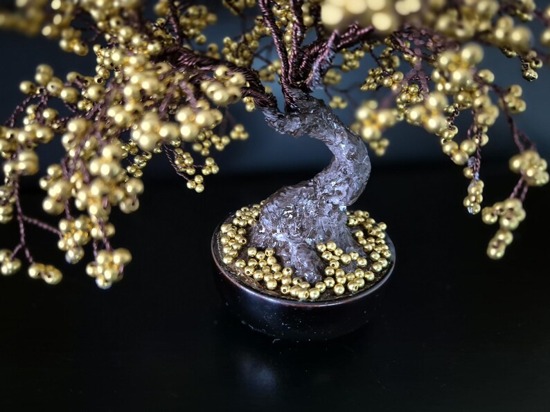 Wire Bonsai Tree H8inch/handmade Art/ Gold Beads Tree/ Tree of Life ...