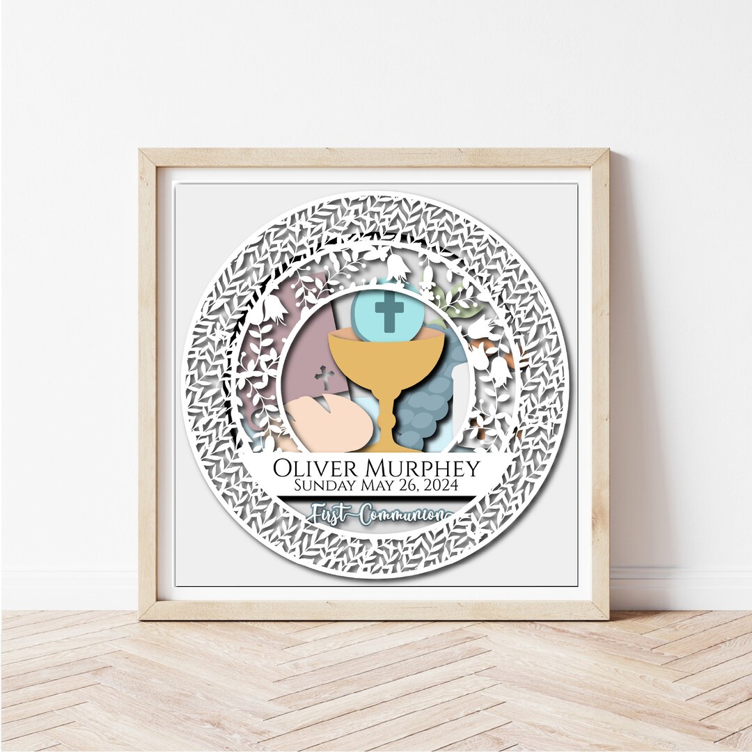 First Communion Shadow Box Svg, Christian Shadowbox Svg, Christian ...