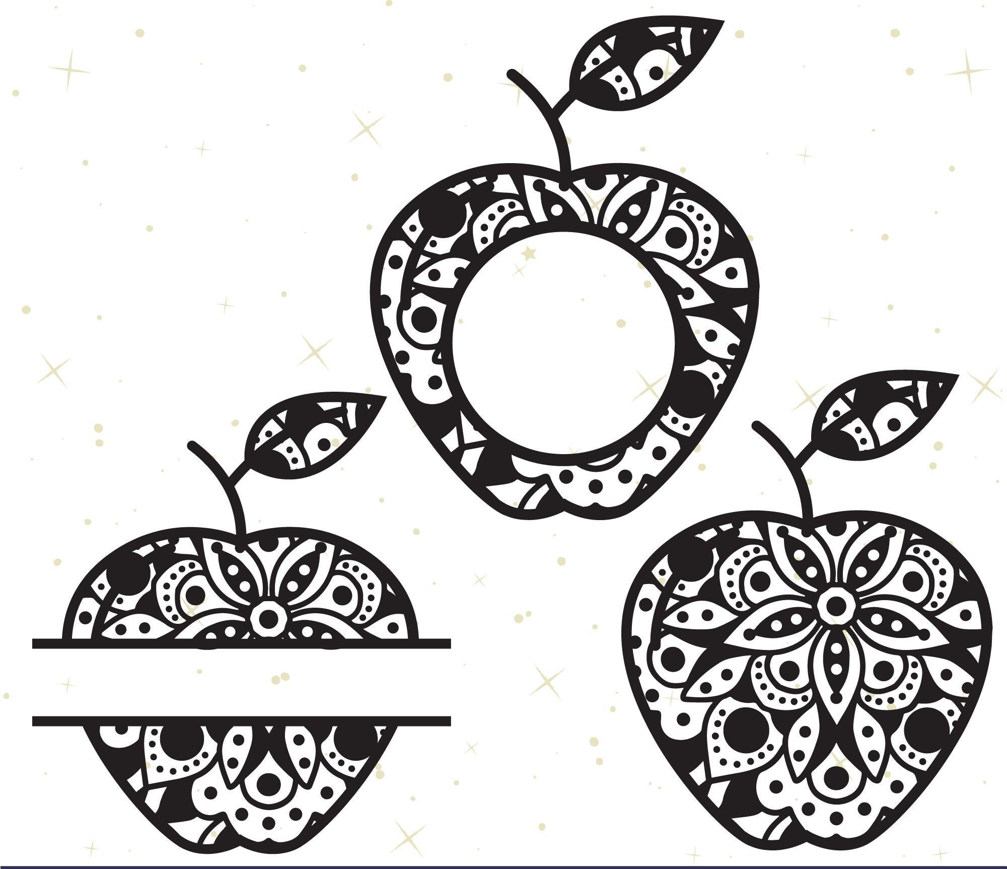 Mandala Apple Svg Split Monogram Svg Teacher Monogram Svg - Etsy