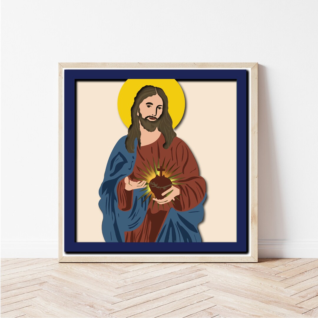 Jesus Shadow Box Svg, Jesus 3D Svg, Sacred Heart Shadowbox Svg ...