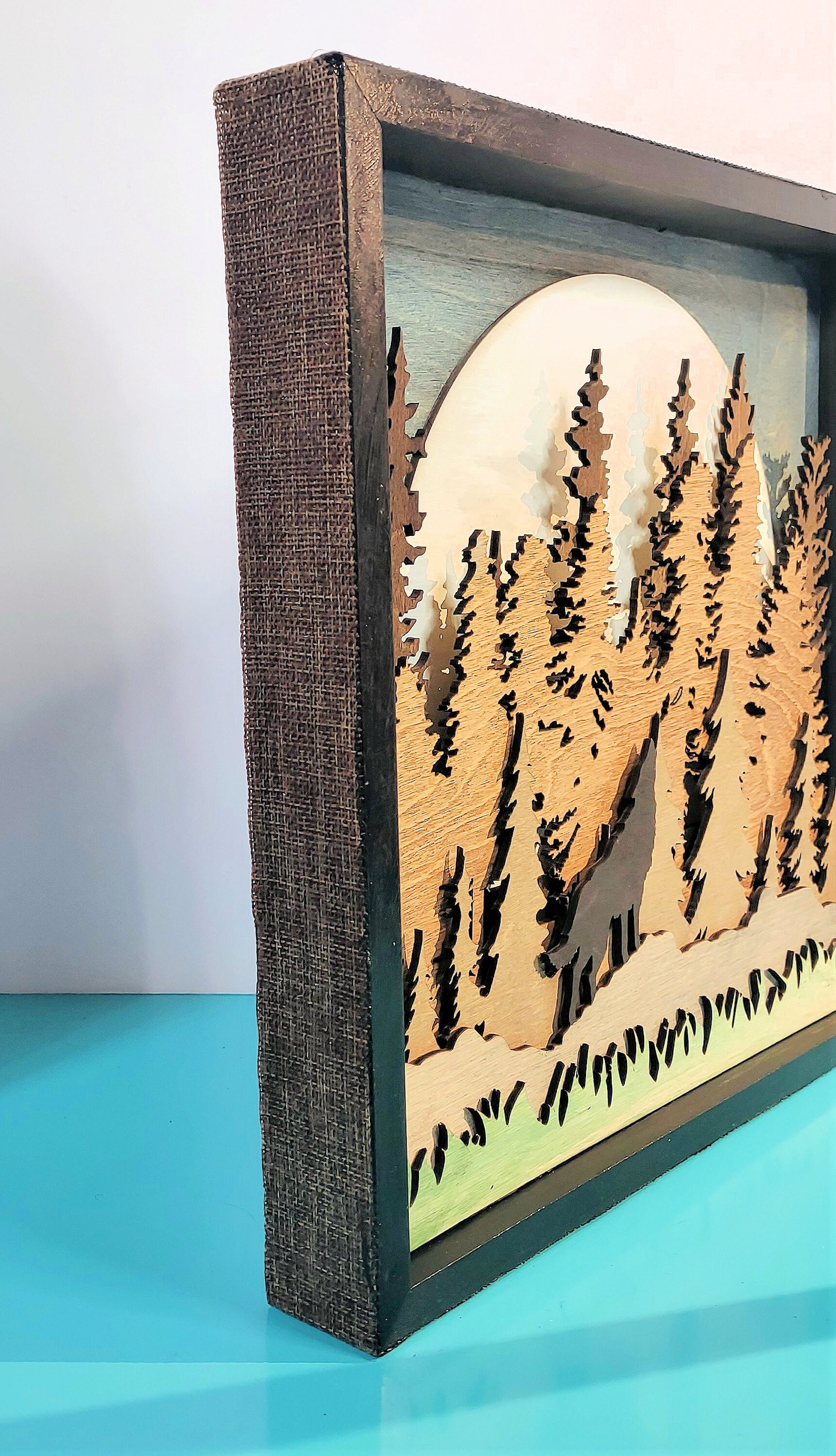 Laser Cut, Wood, Layered, Wolf, Forest, Full Moon, Framed, 6 Layers - Etsy