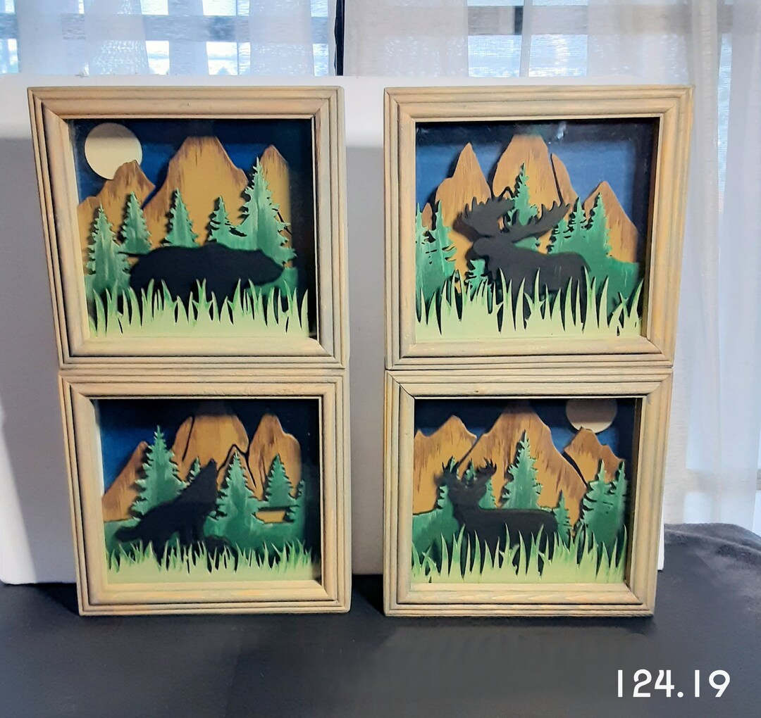 Set of 4 Forest Animals, 3- Dimensional Layers, Shadow Box Laser Cut - Etsy