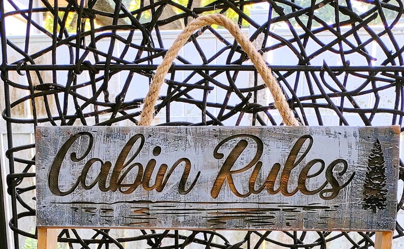 Rustic, Wood, Laser Engraved, Cabin Rules, Sign, Rope Hanger - Etsy