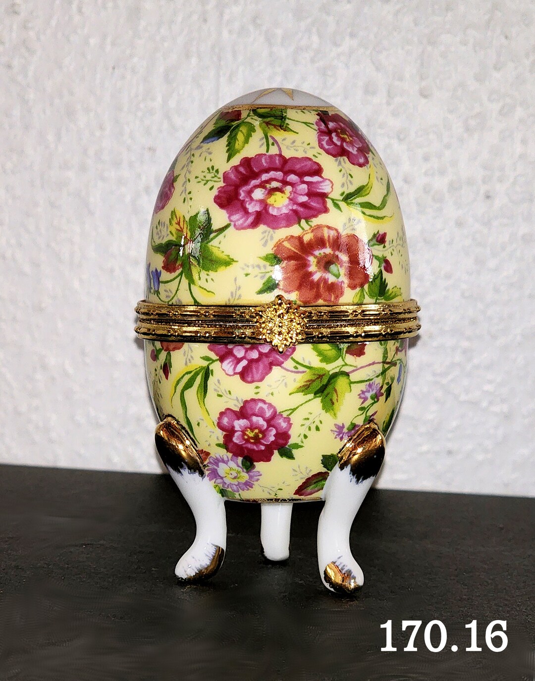 Formalities, Egg, Trinket Box, Floral, Gloss Glaze, 3-footed, Hinged ...
