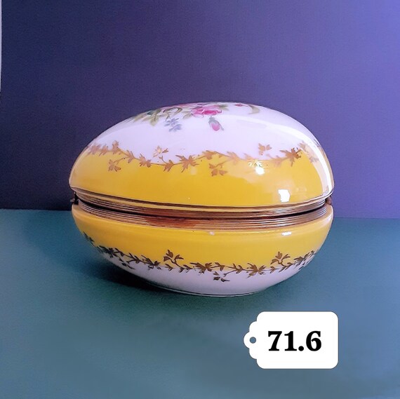 Yellow and Gold Floral Porcelain Egg, Trinket Box, Vi… - Gem