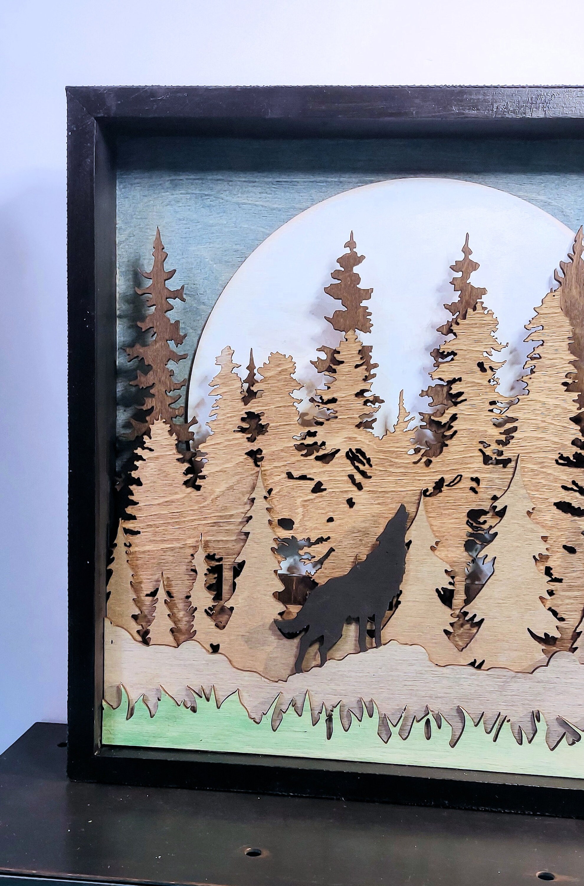 Laser Cut, Wood, Layered, Wolf, Forest, Full Moon, Framed, 6 Layers - Etsy