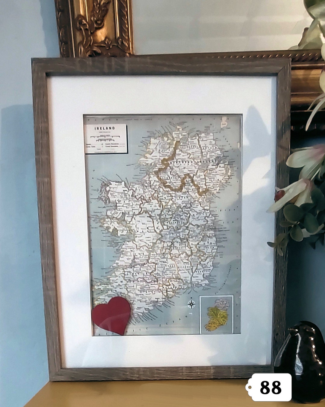 Framed, Irish Map, Red Laser Cut Heart - Etsy
