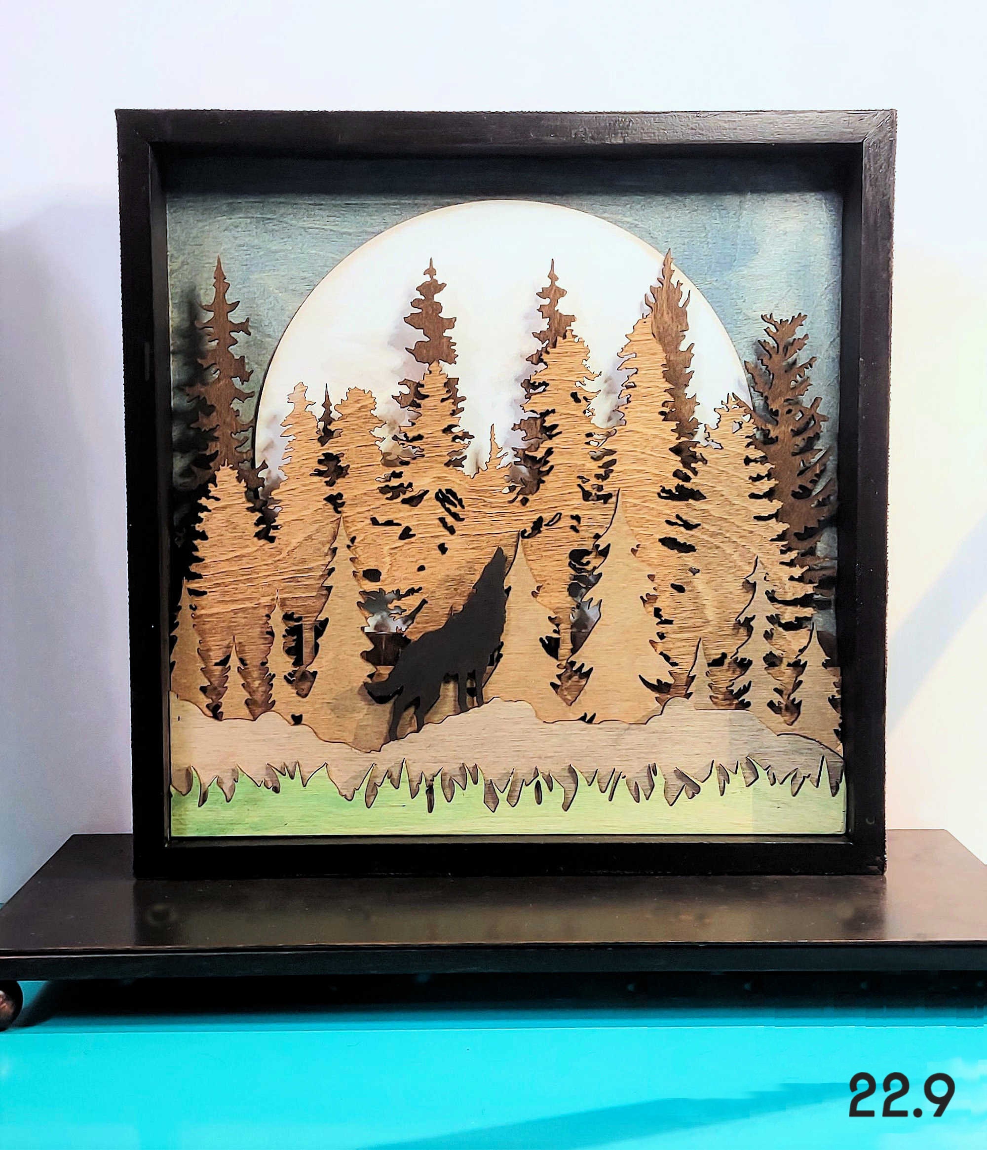 Laser Cut, Wood, Layered, Wolf, Forest, Full Moon, Framed, 6 Layers - Etsy