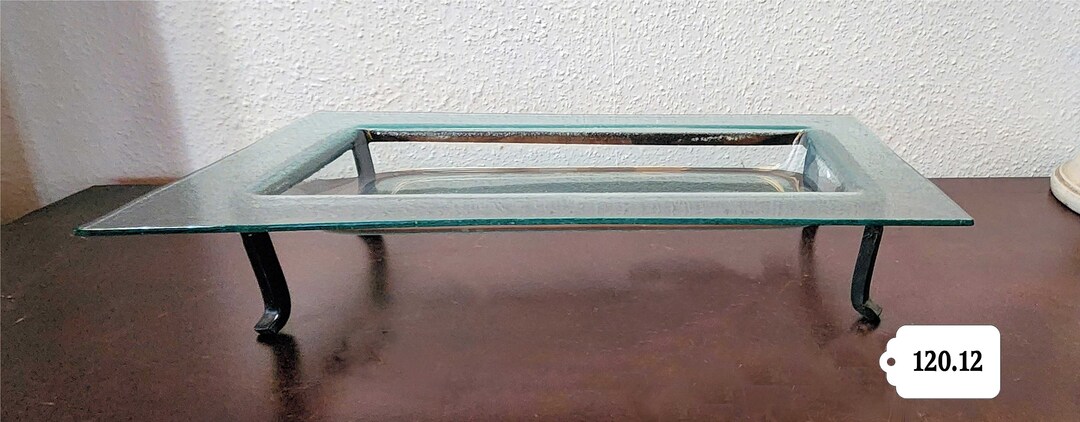Vintage Rectangular Glass Tray With Metal Stand, 2 Pieces - Etsy