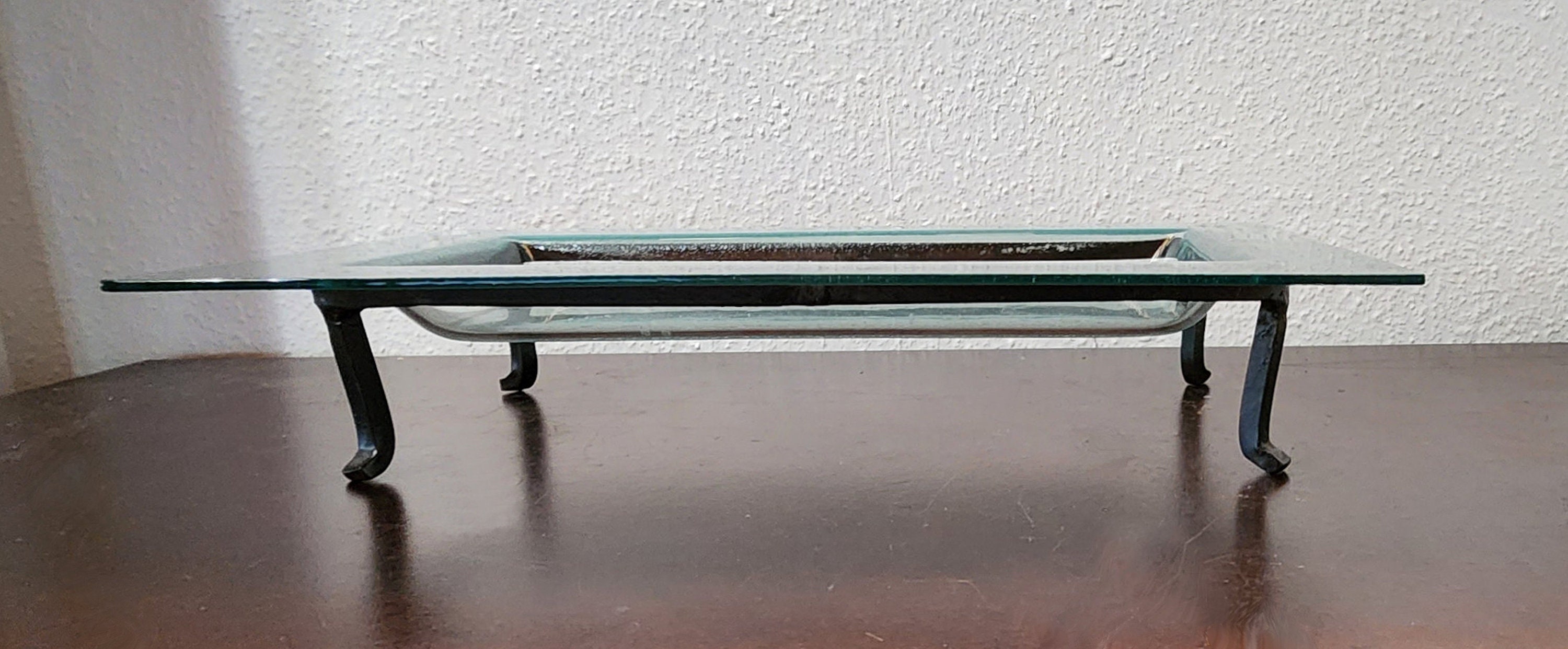 Vintage Rectangular Glass Tray With Metal Stand, 2 Pieces - Etsy