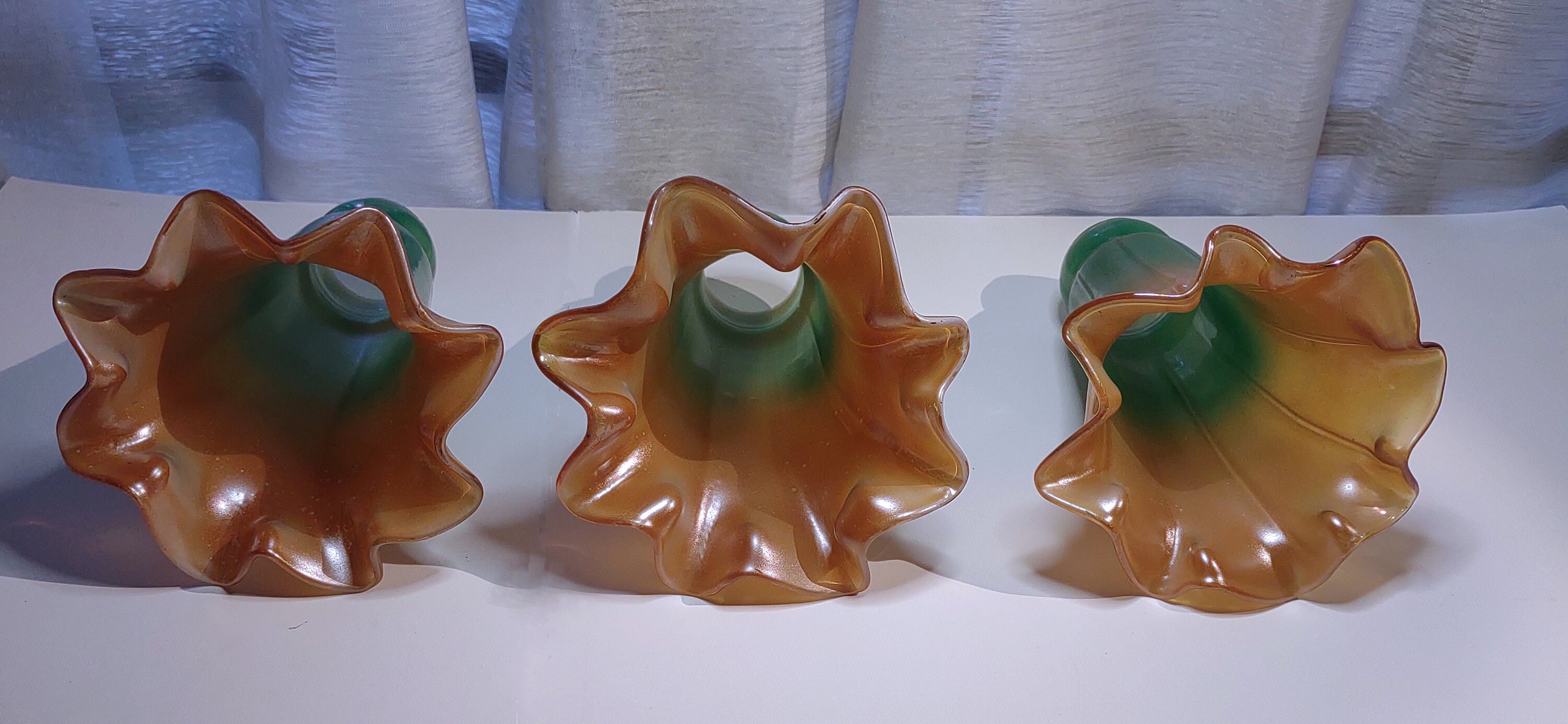 Set of 6 Vintage/antique Glass Lily Lamp Shades Green Amber - Etsy