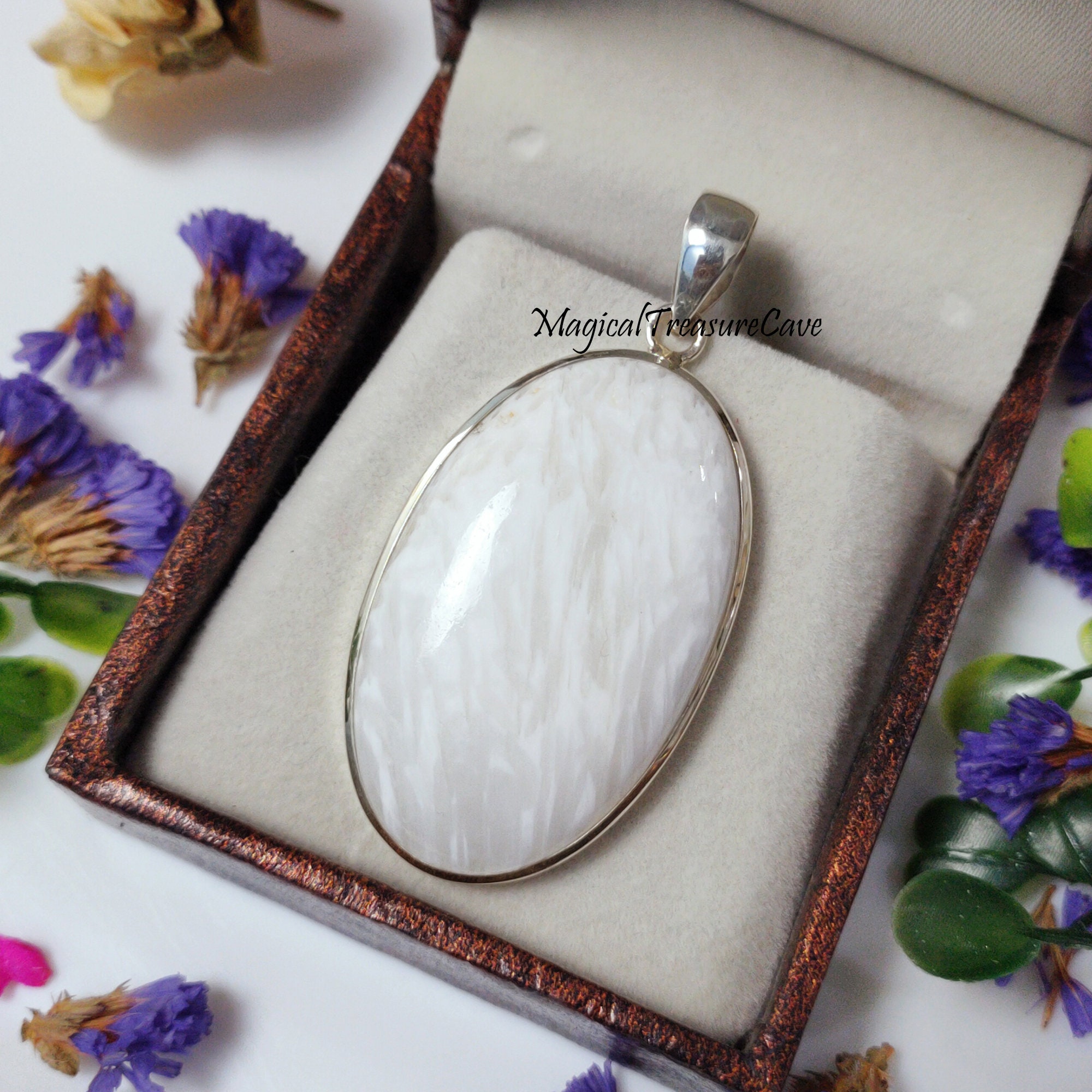 Natural Selenite Gemstone Pendant, Crystal Selenite Necklace, 925 ...