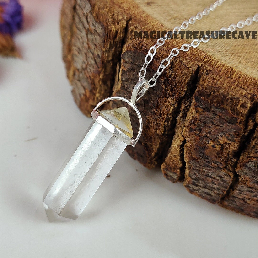Quartz Crystal Pendant Necklace, Clear Quartz Point Pendant, 925 Silver ...