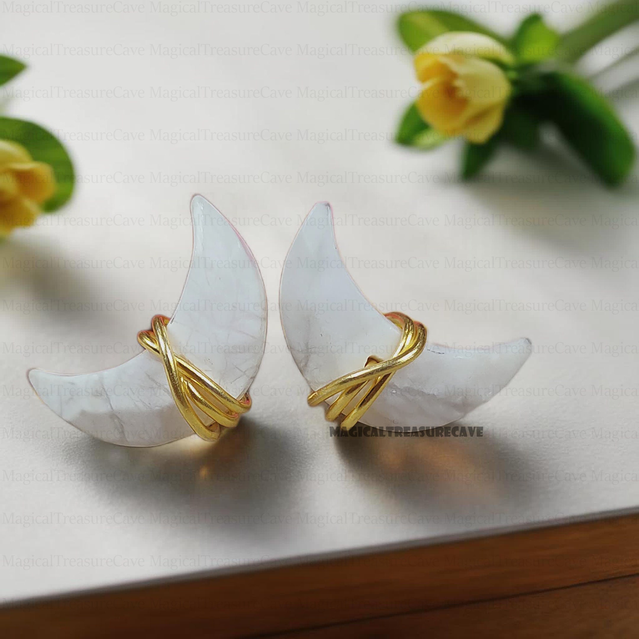 Howlite Gemstone Earring, Crescent Stud Earrings, Half Moon Earring ...