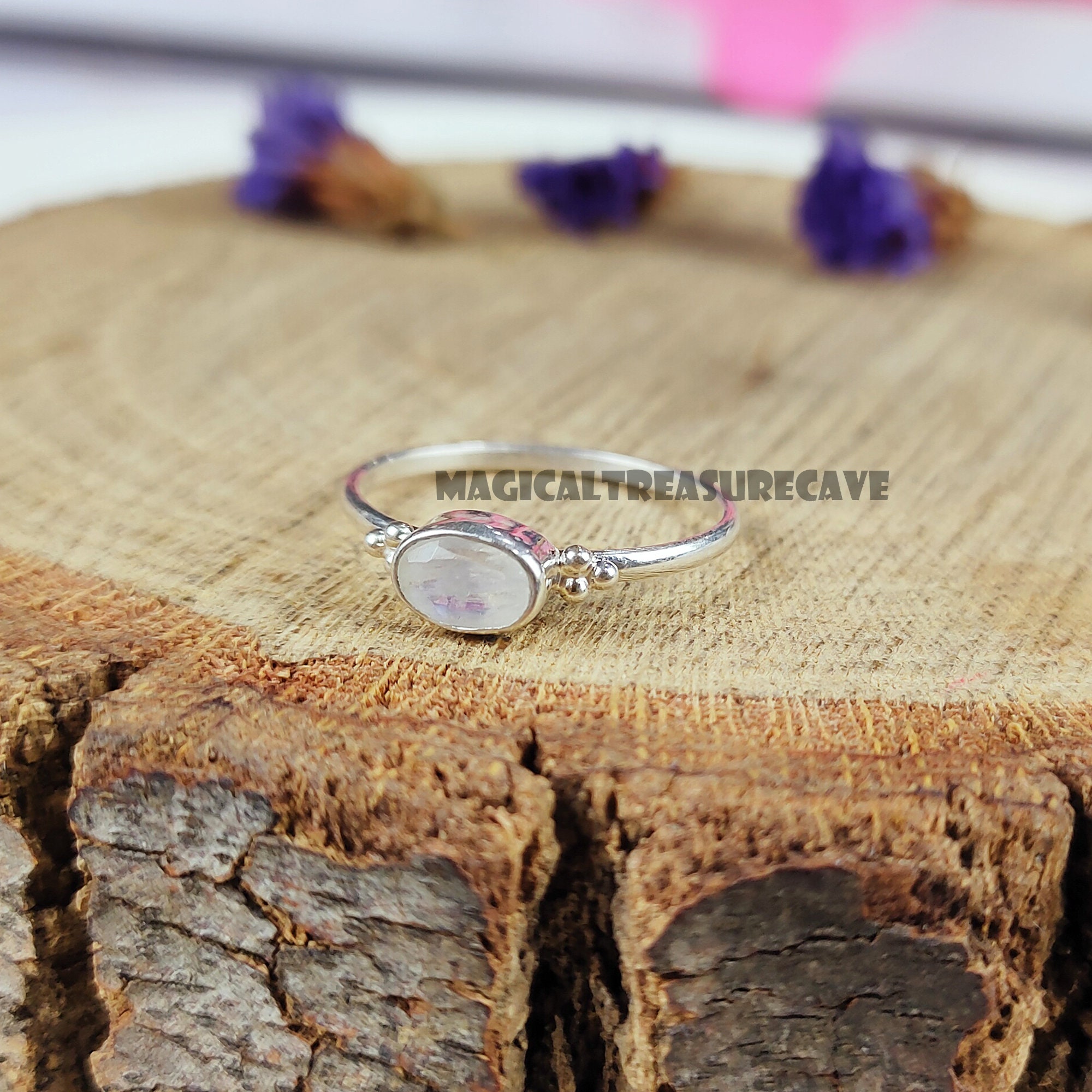 Dainty Rainbow Moonstone Ring, Natural Moonstone Jewelry, 925 Sterling ...