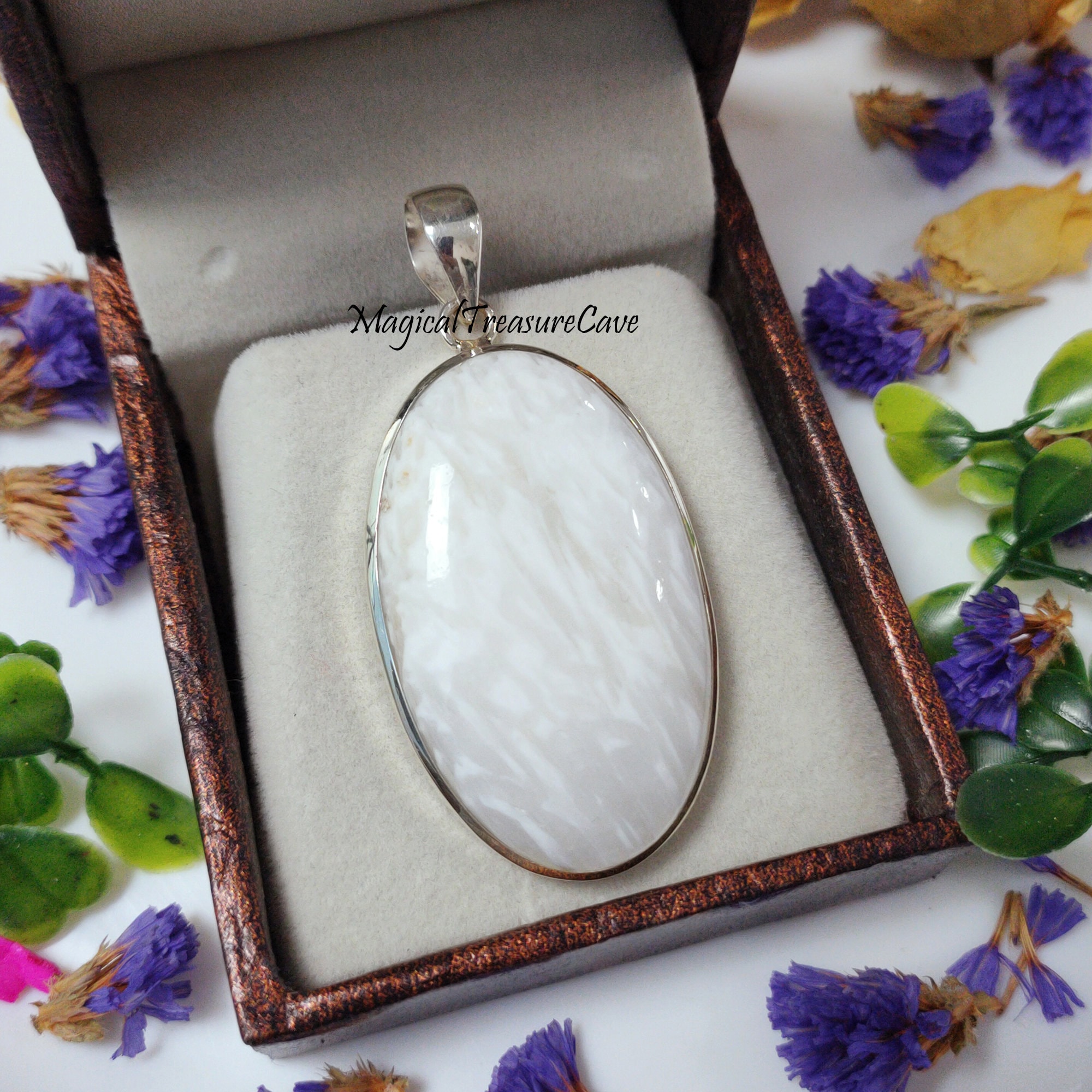 Natural Selenite Gemstone Pendant, Crystal Selenite Necklace, 925 ...