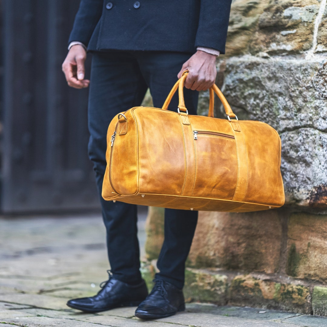 Luxury Leather Duffle Bag Large Weekender With Multiple Pockets ...